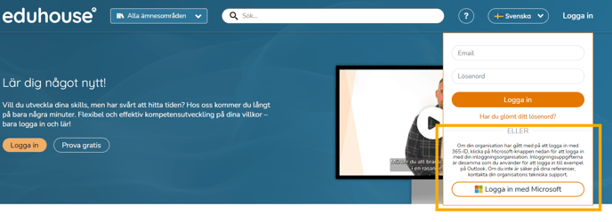 Hur loggar jag in på Eduhouse med SSO (Microsoft-legitimation)?